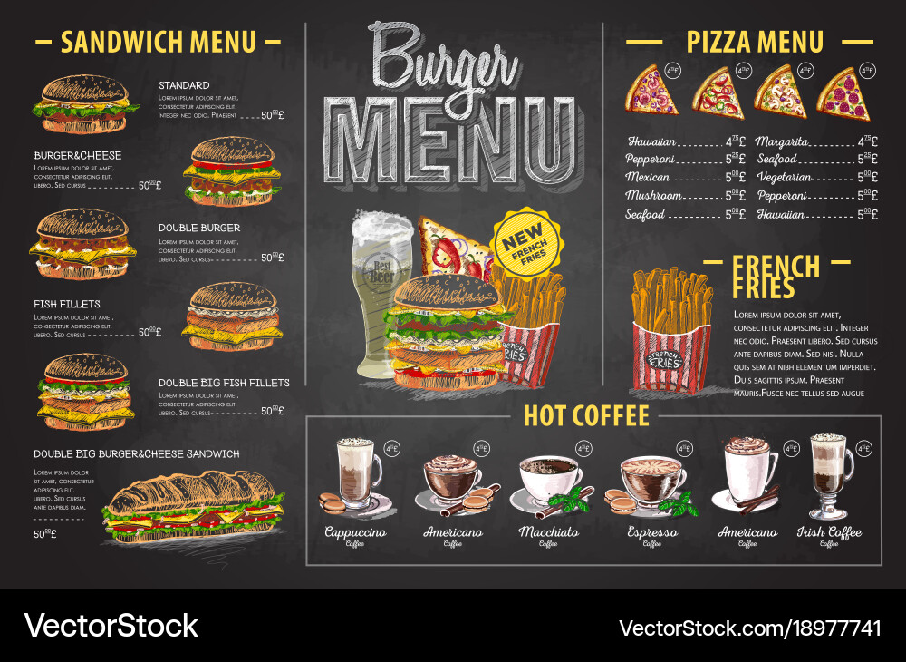 Vintage chalk drawing burger menu design Vector Image