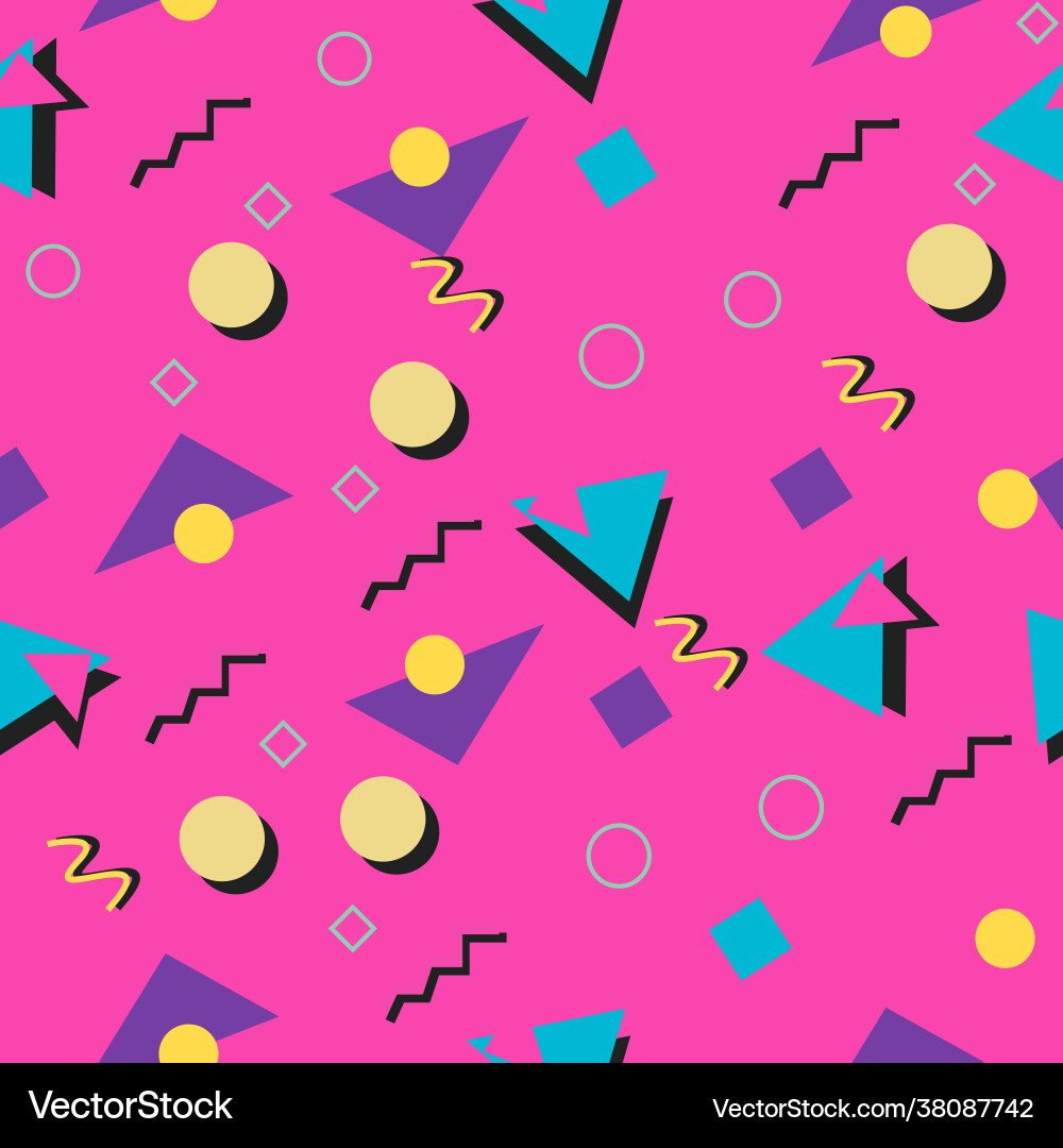 90s and 80s style seamless pink pattern Royalty Free Vector