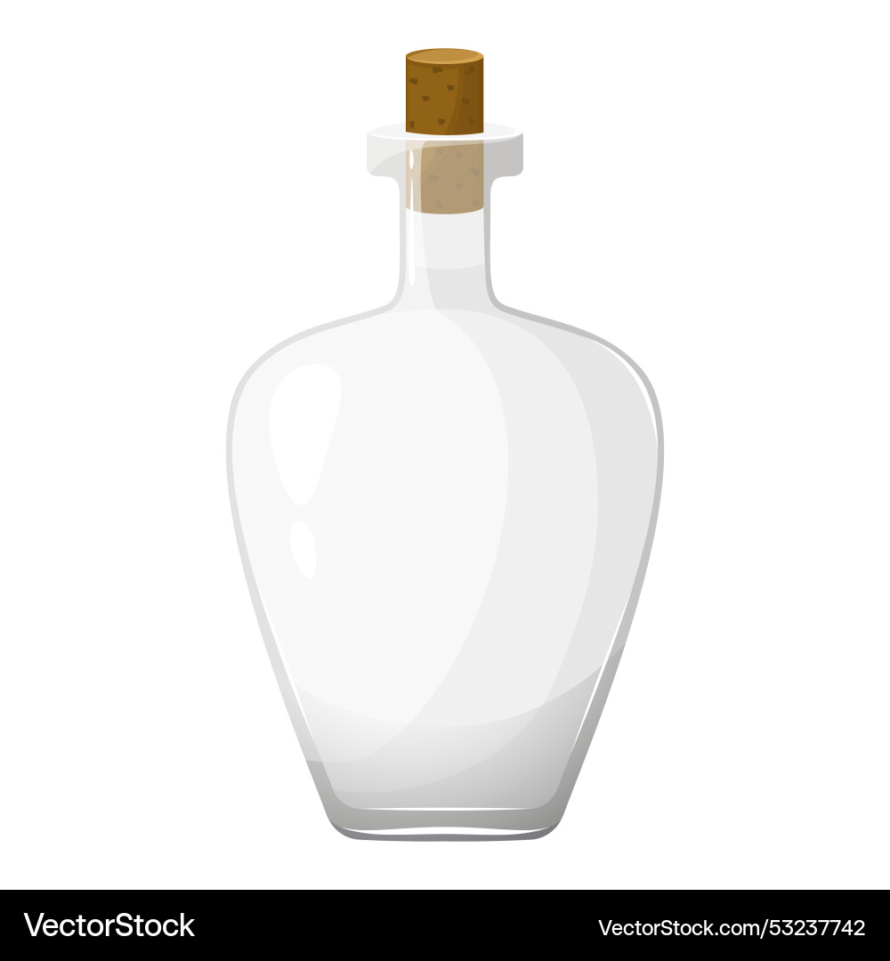 Empty glass bottle with cork stopper for water Vector Image