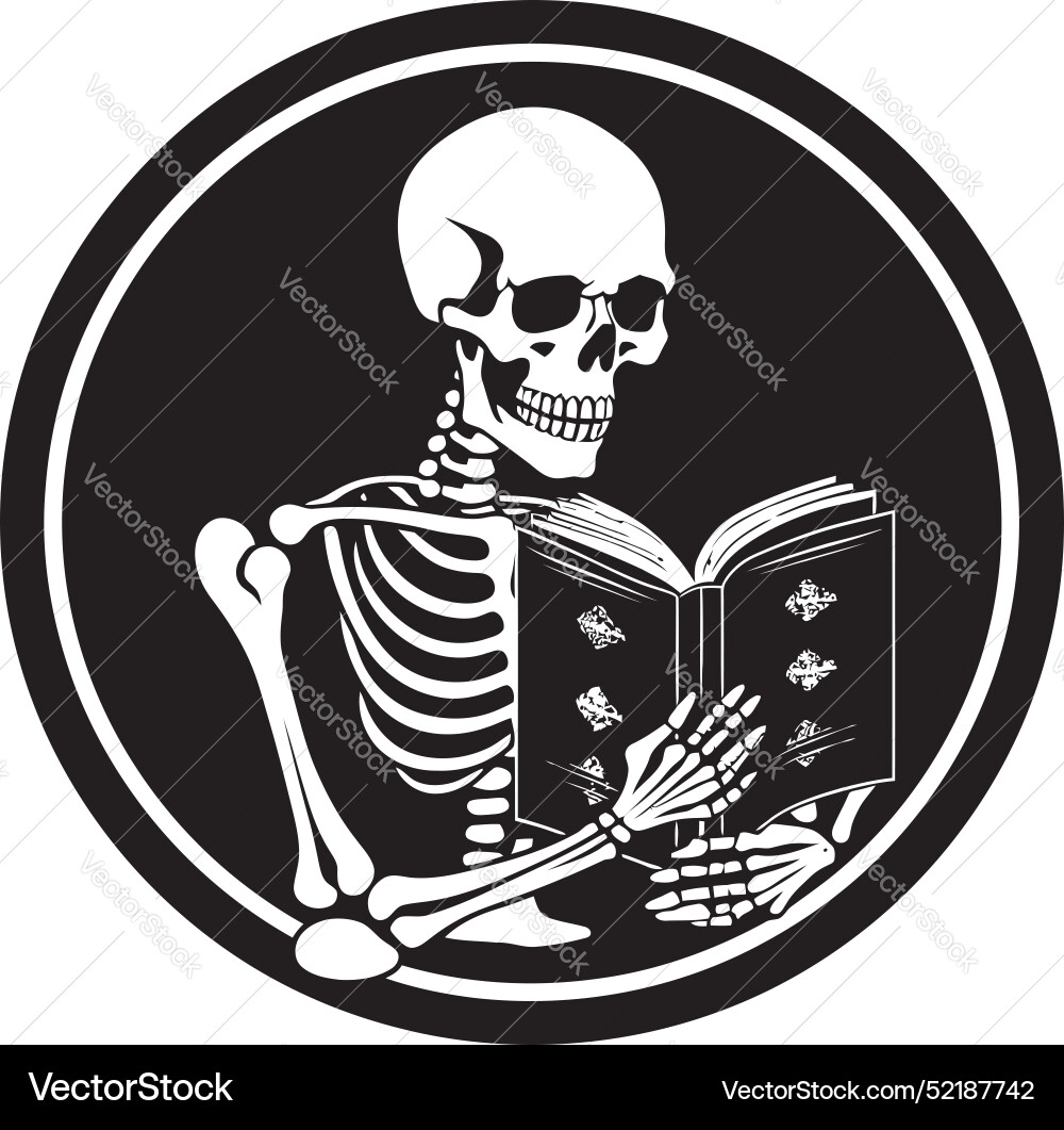 Grisly pages skeleton immersed in reading black Vector Image