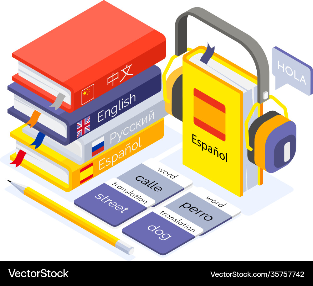 Language courses isometric composition Royalty Free Vector