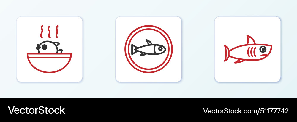 Set line shark puffer fish soup and served Vector Image