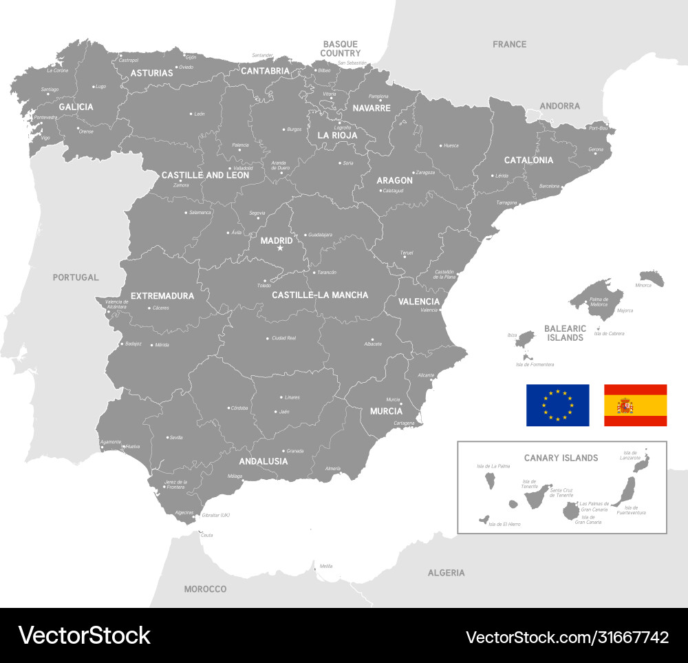 Spain Political Map Royalty Free Vector Image - VectorStock