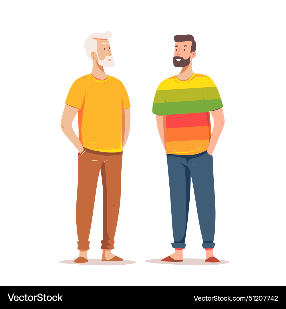 Two men standing next other one older white hair Vector Image