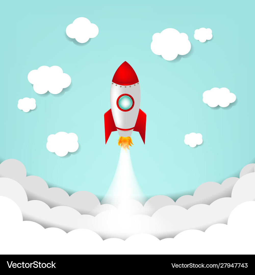 Cartoon sky with rocket and cloud Royalty Free Vector Image