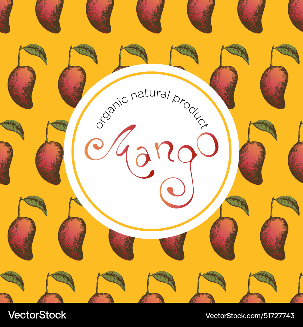 Frame with mangoes fruits pop art pattern hand Vector Image