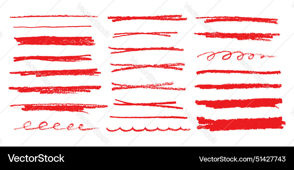 Red crayon or charcoal underlines doodle lines Vector Image