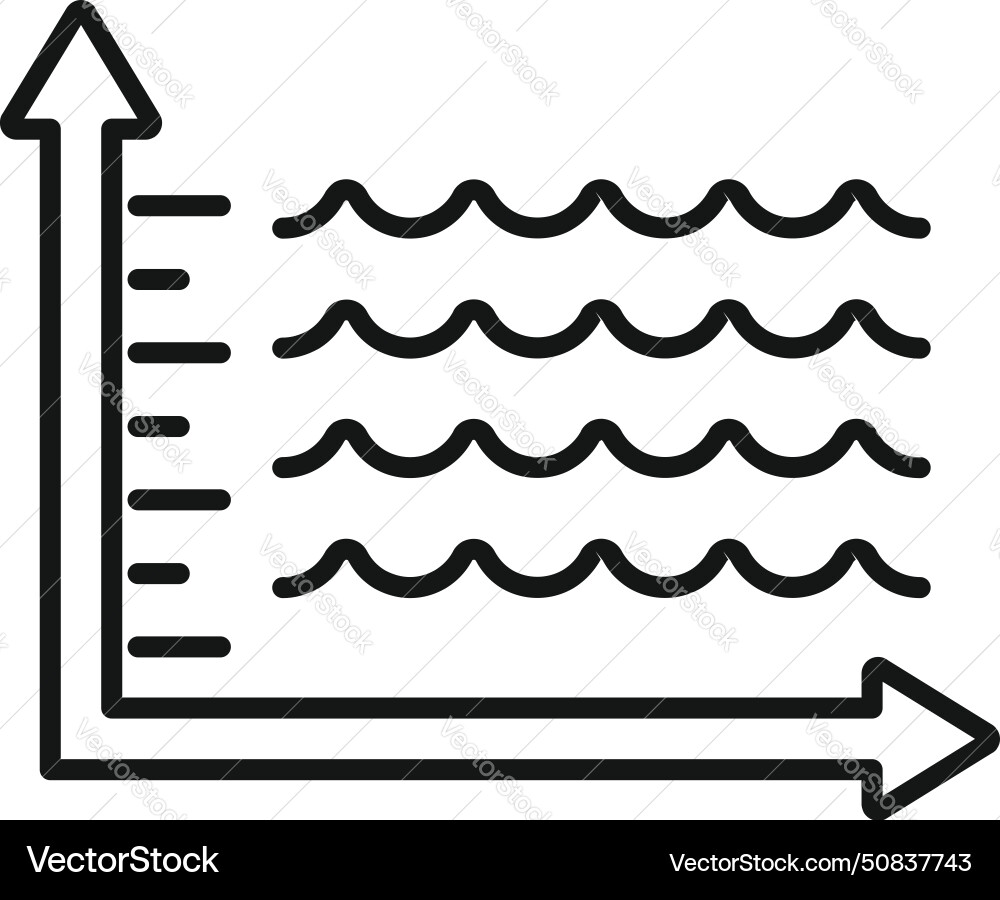 Sea level rise graphic icon outline Royalty Free Vector