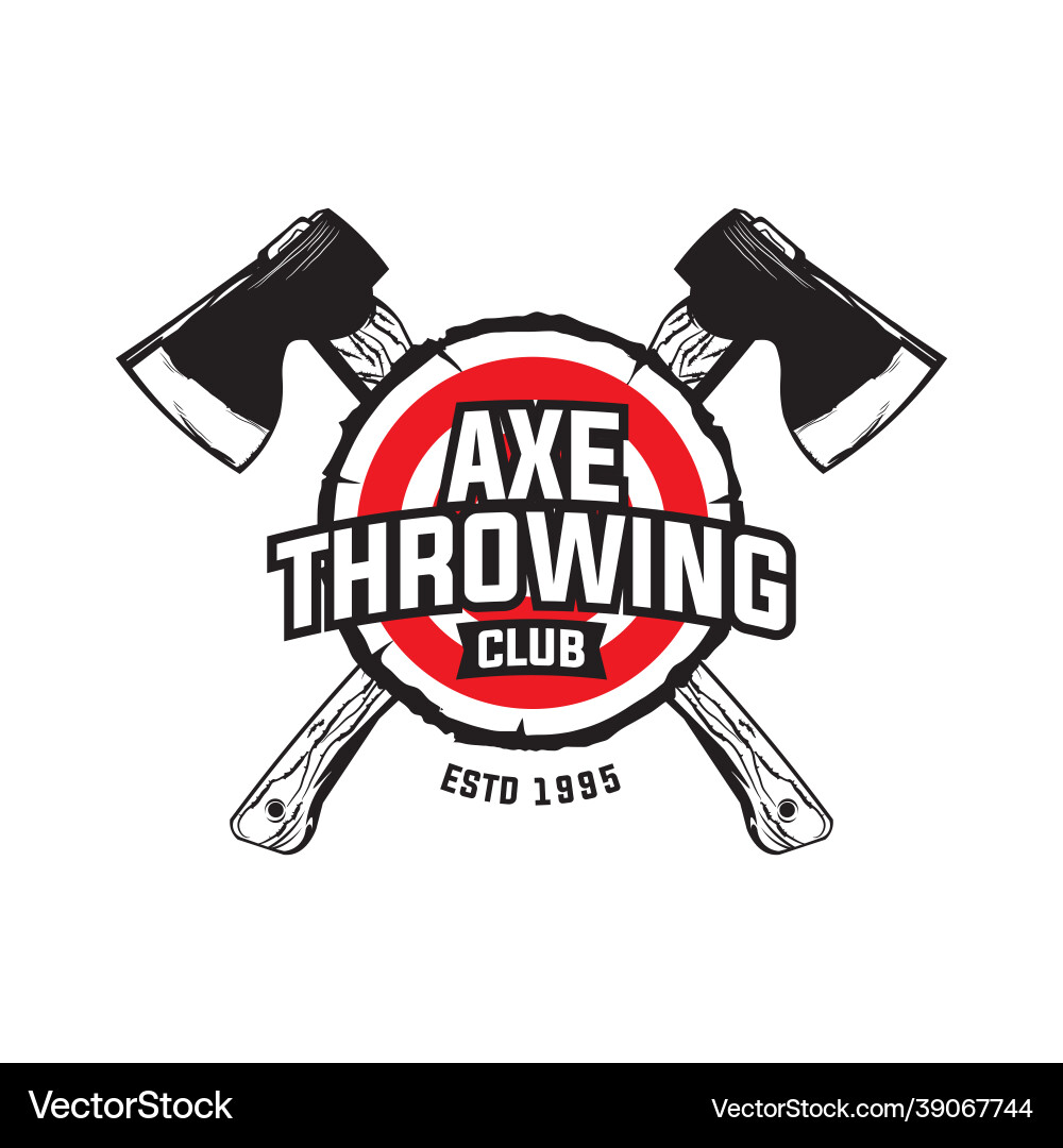 Axe throwing sport club logo design Royalty Free Vector