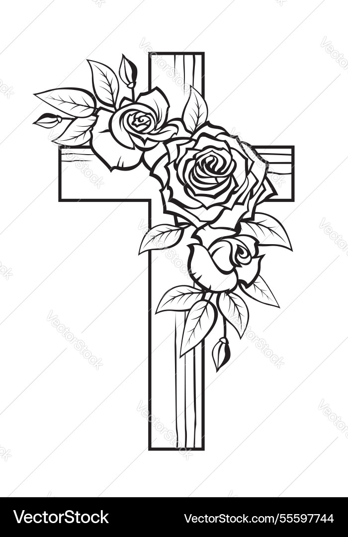 Christian Cross with Roses Royalty Free Vector Image