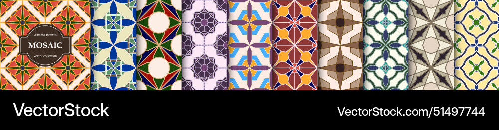 Collection of seamless geometric mosaic patterns Vector Image