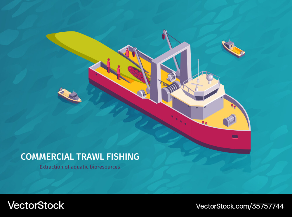Commercial fishing horizontal banner Royalty Free Vector