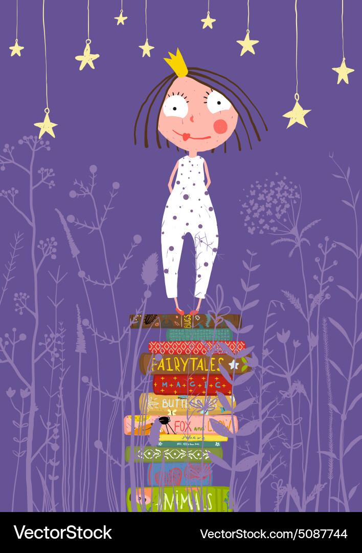 Cute little princess girl standing on stack Vector Image