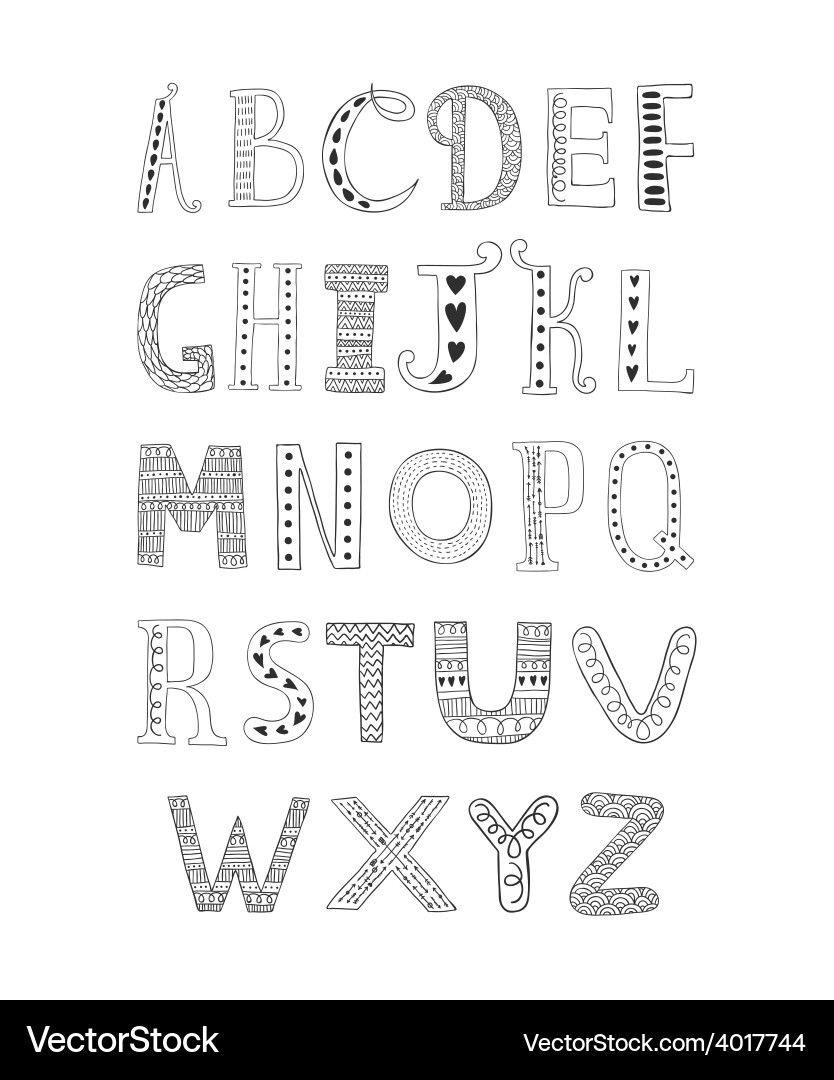 Hand drawn alphabet Royalty Free Vector Image - VectorStock