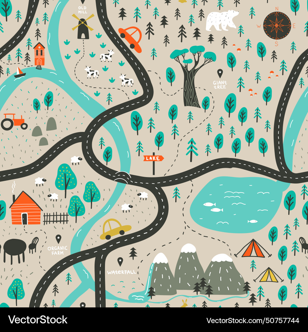 Hand drawn cartoon style map poster Royalty Free Vector