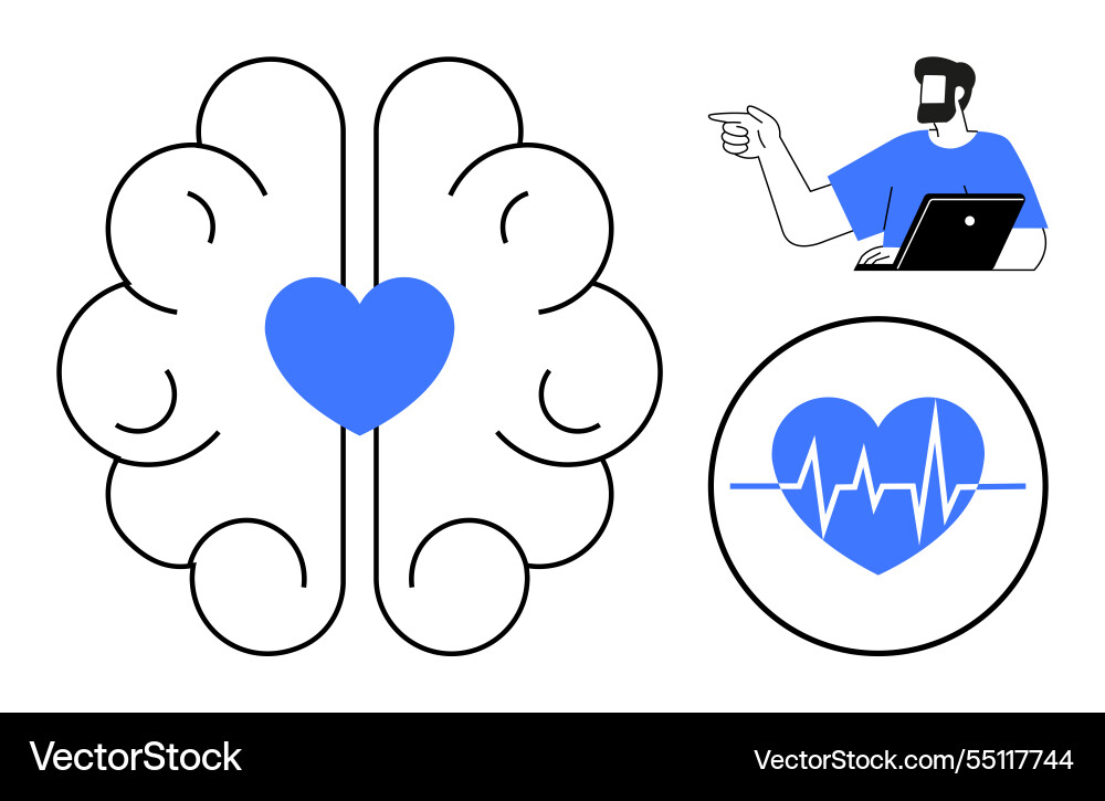 Human brain and heart connection with person Vector Image