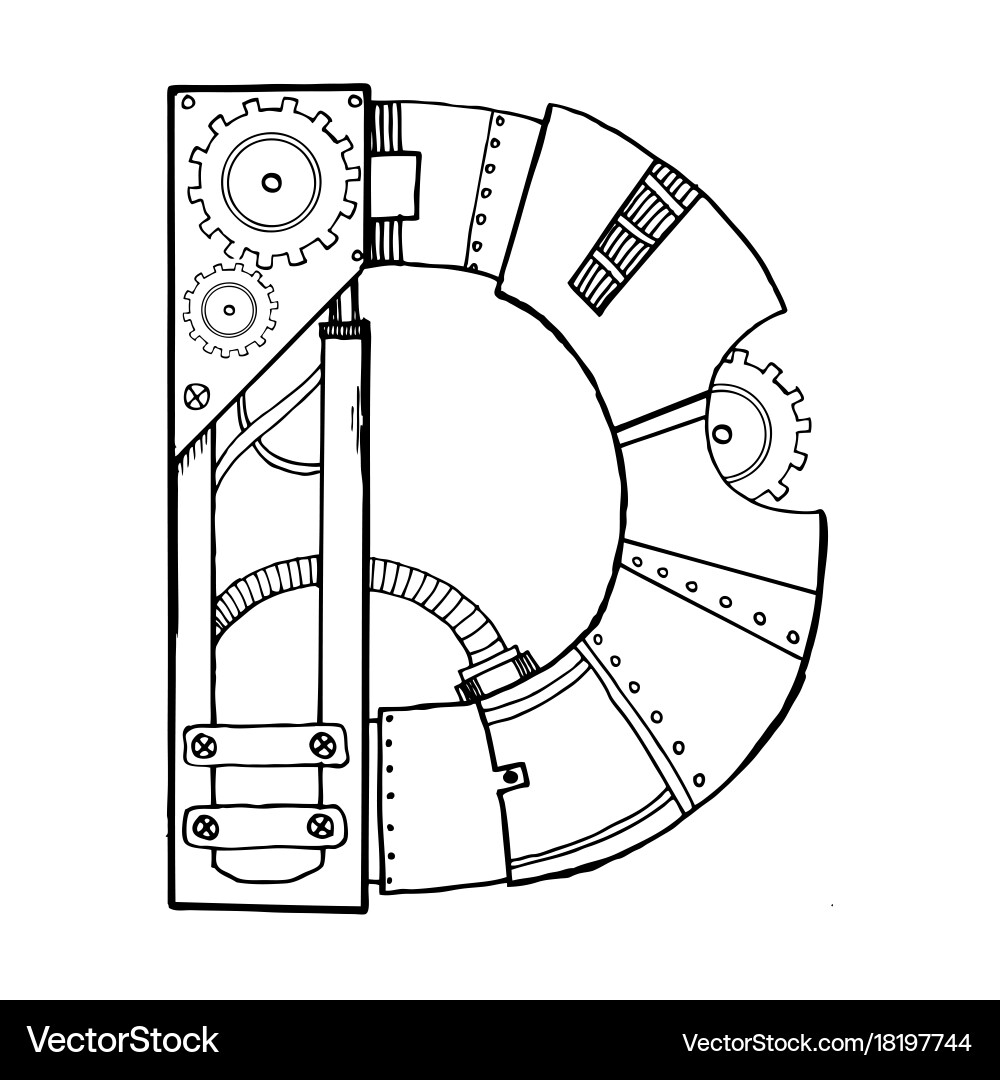Mechanical letter d engraving Royalty Free Vector Image