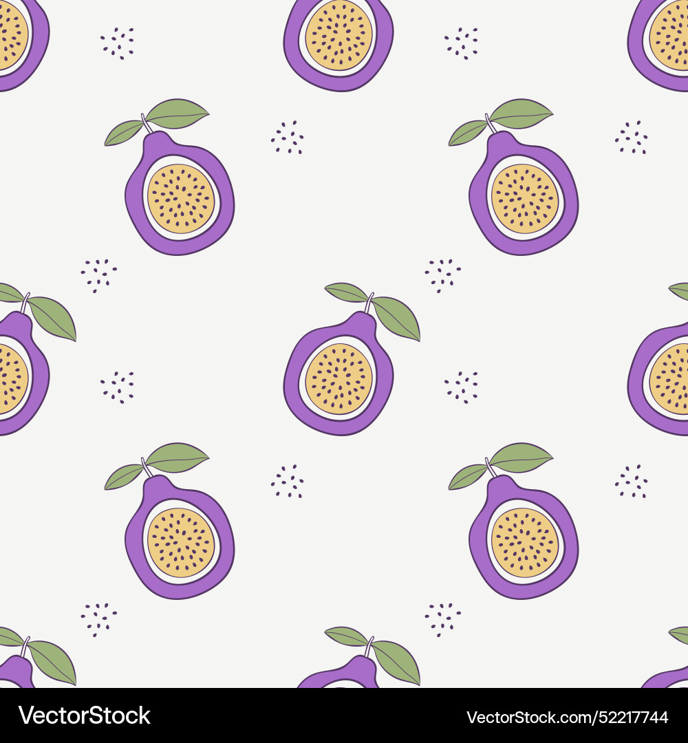 Passion fruit cut pattern with leaves stylized Vector Image