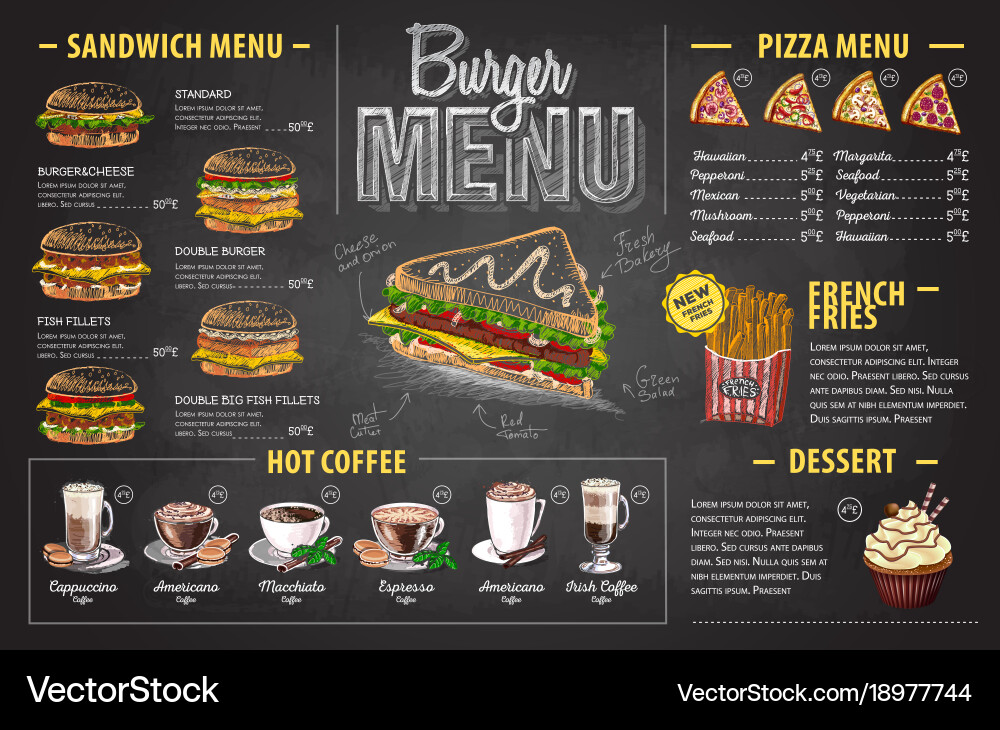 Retro Chalk Burger Menu Royalty Free Vector Image