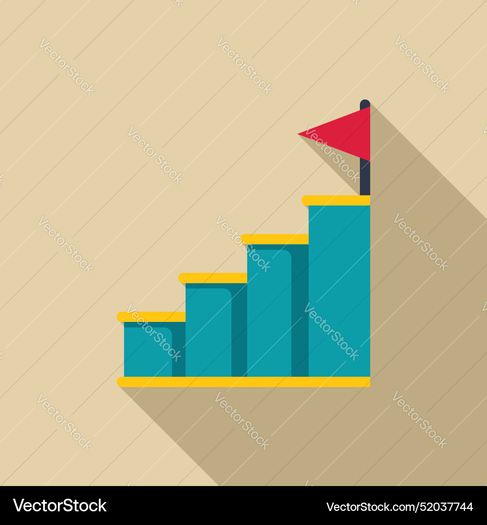 Stairs leading to a red flag on top representing Vector Image