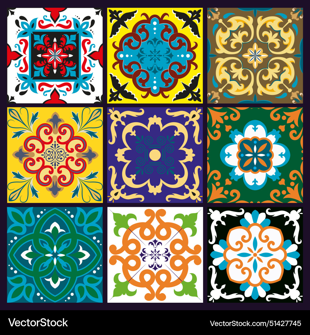 Business card template with azulejo mosaic tile Vector Image