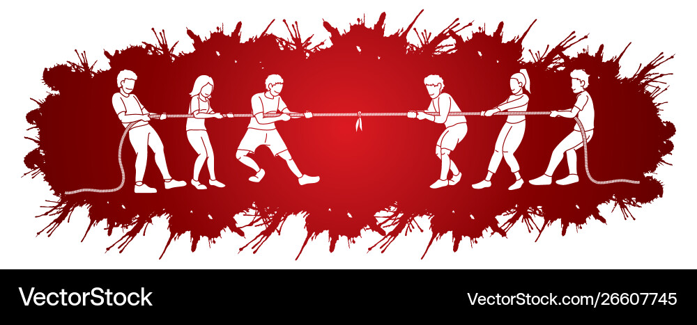 Children playing tug war cartoon graphic Vector Image