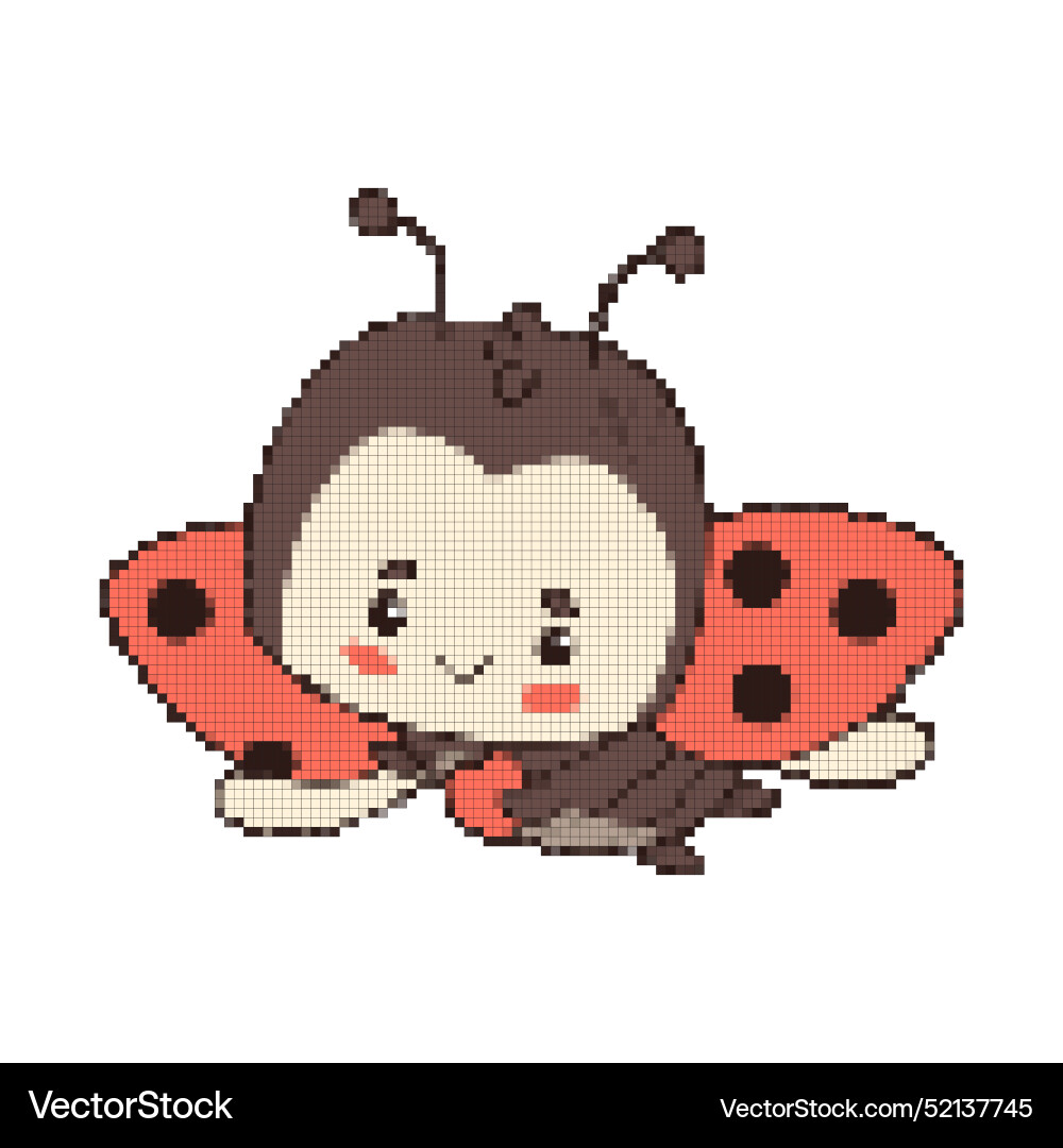 Cute ladybug with heart pixel-art funny insect Vector Image