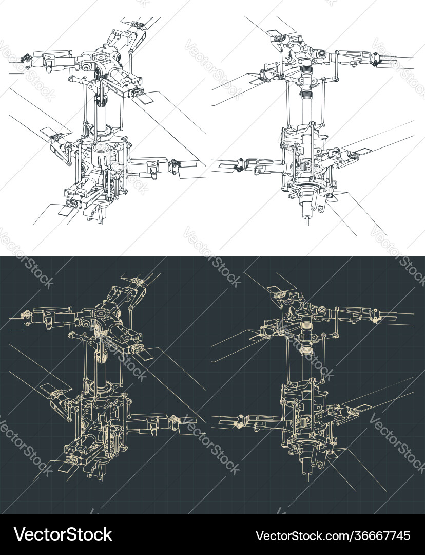 Helicopter coaxial main rotor drawings Royalty Free Vector
