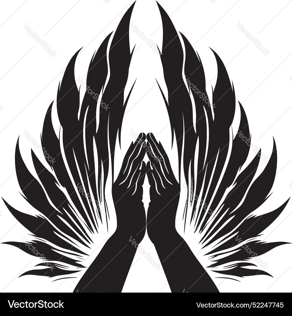 Sacred symbolism praying hands black icon Vector Image