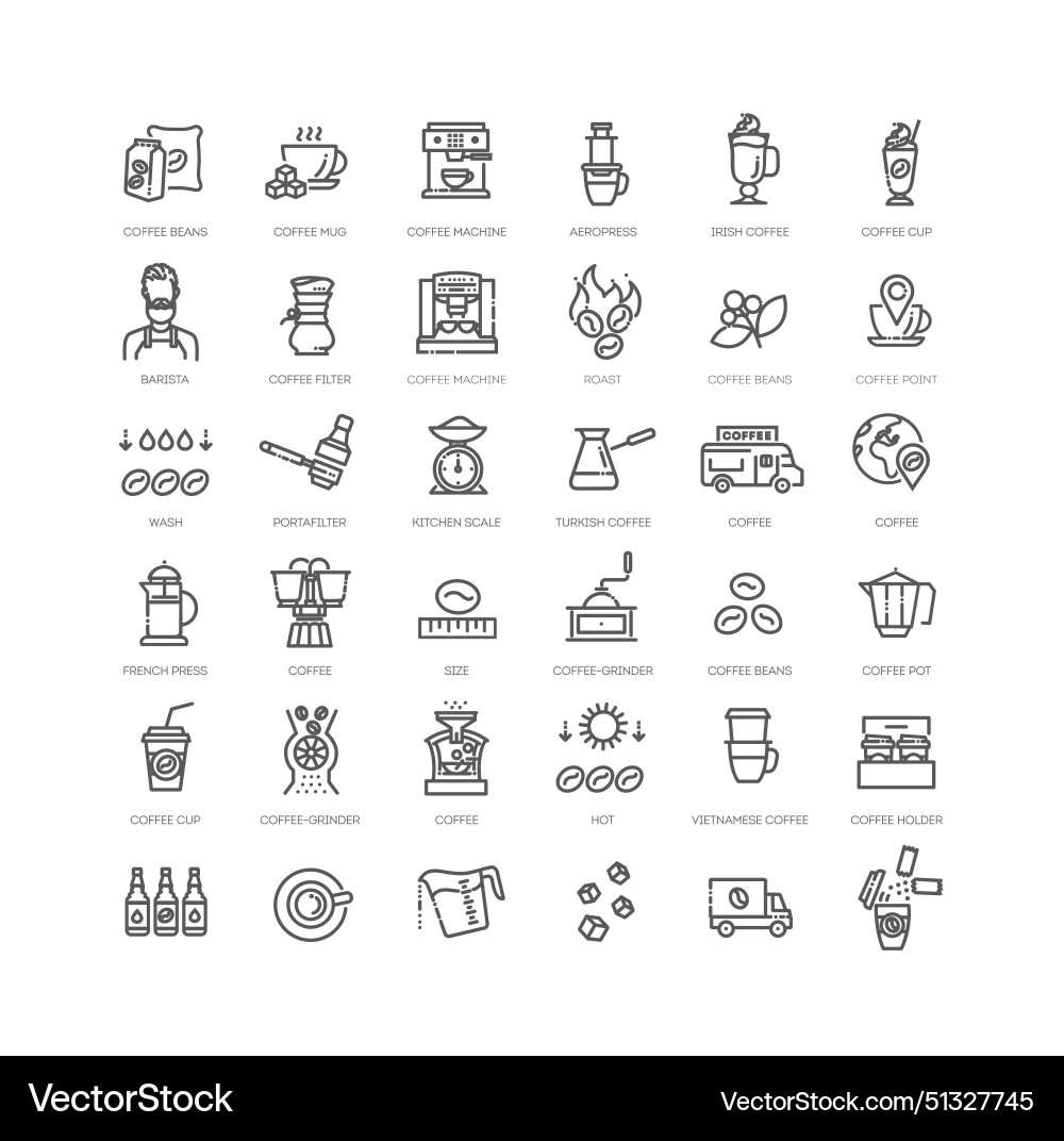 Set of coffee production icons Royalty Free Vector Image