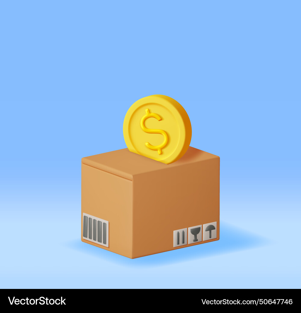 3d Cardboard Box With Gold Coins Inside Royalty Free Vector