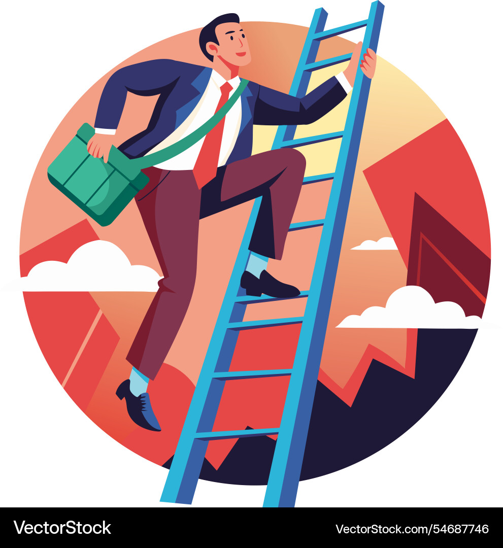 Ambitious employee climbing a ladder flat Vector Image