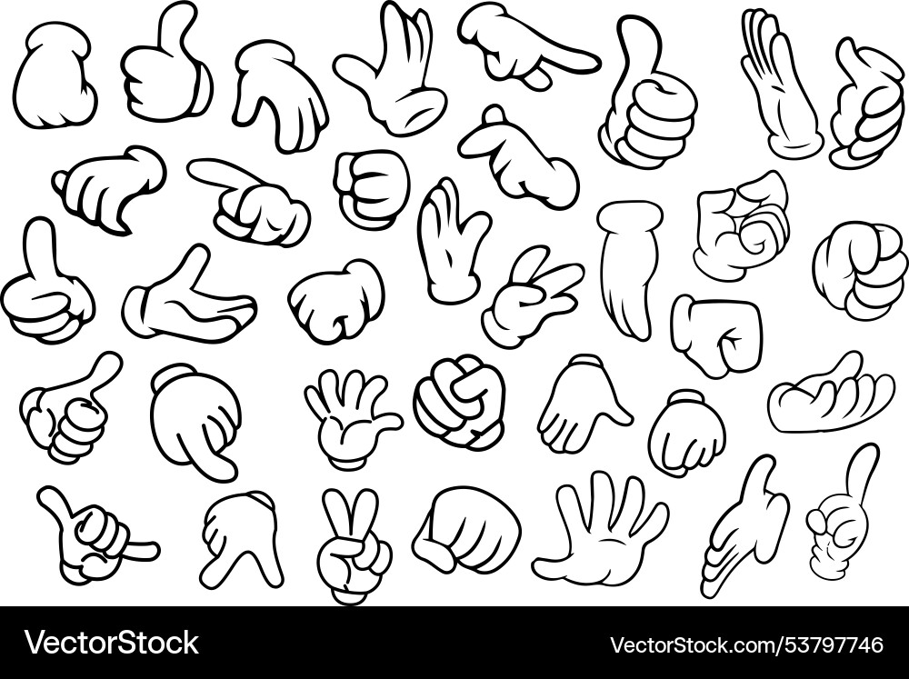 Cartoon comic hands gesture and gloves icon Vector Image