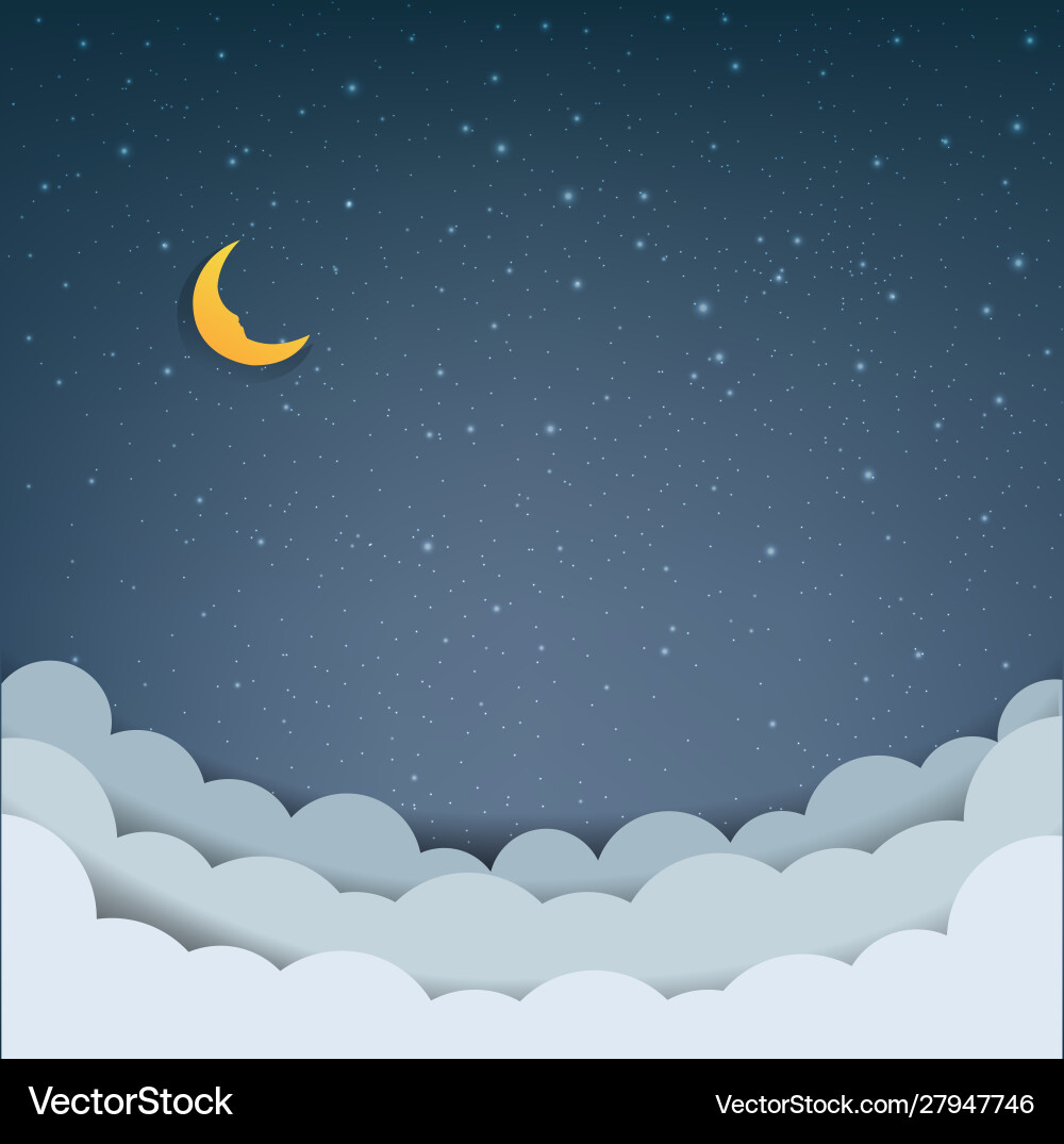 Cartoon sky with stars and clouds Royalty Free Vector Image