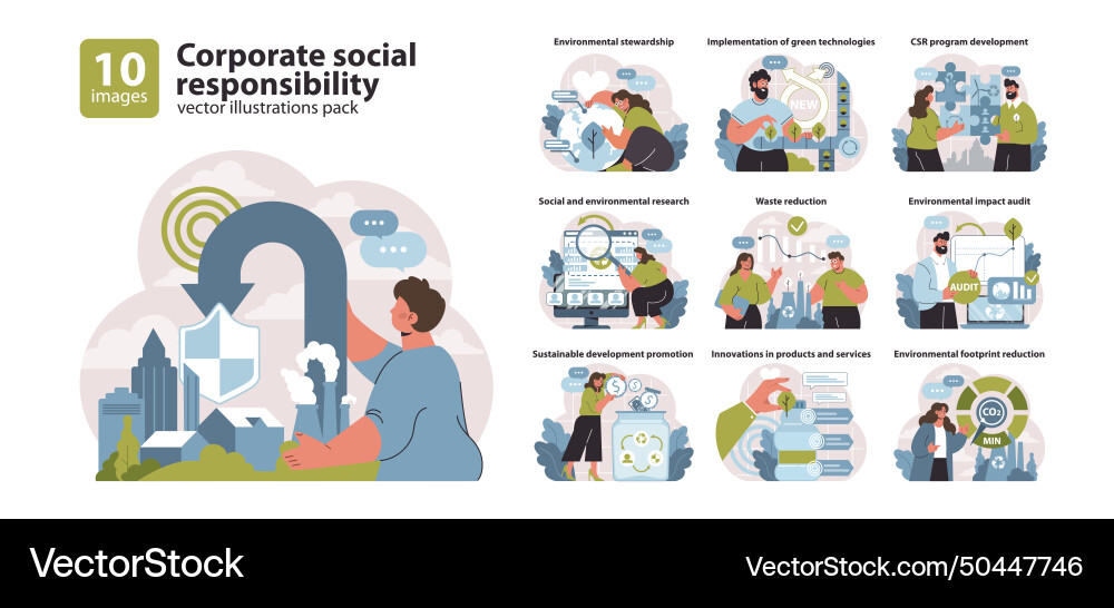 Corporate social responsibility set addressing Vector Image