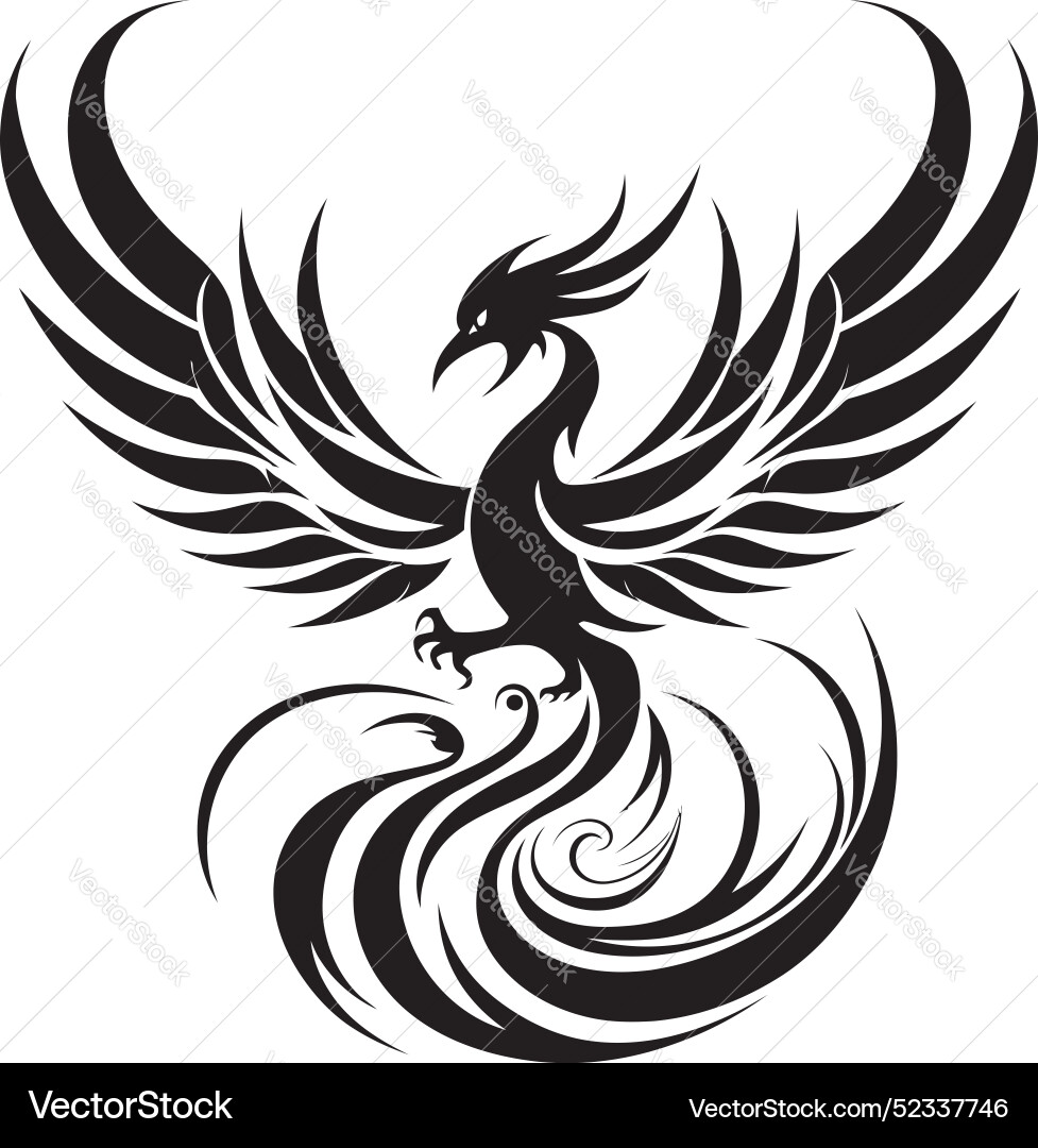 Flaming wings phoenix black emblematic rising Vector Image