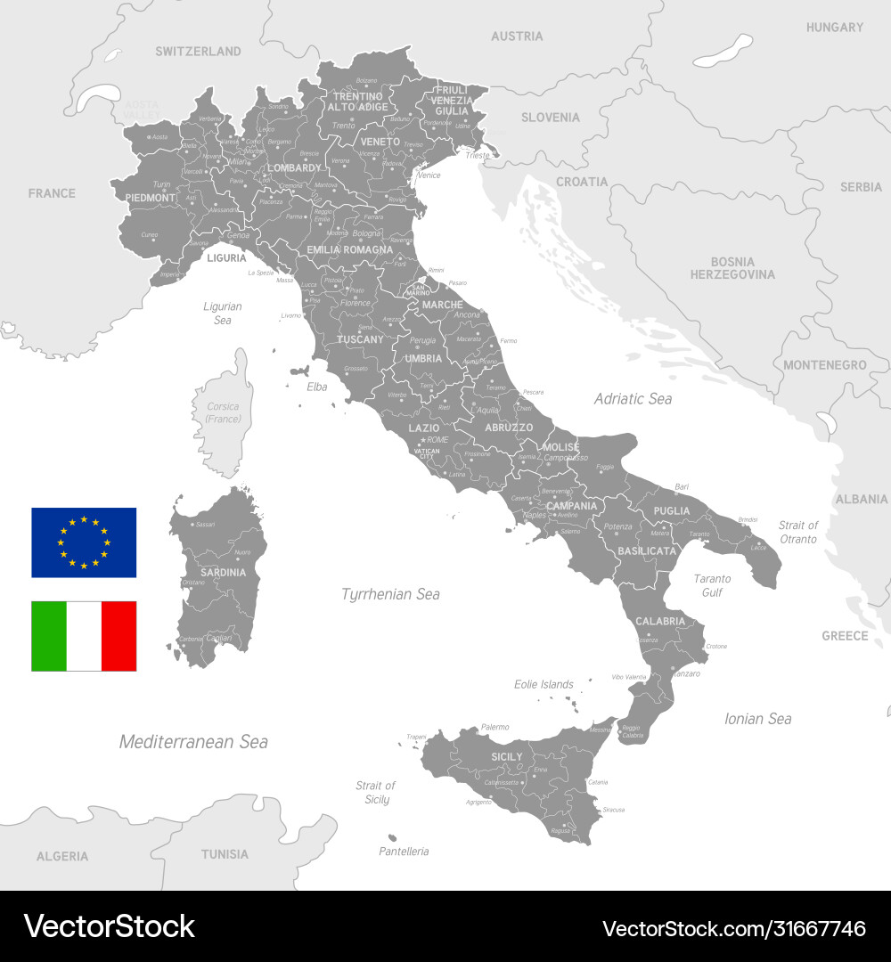Grey political map italy Royalty Free Vector Image