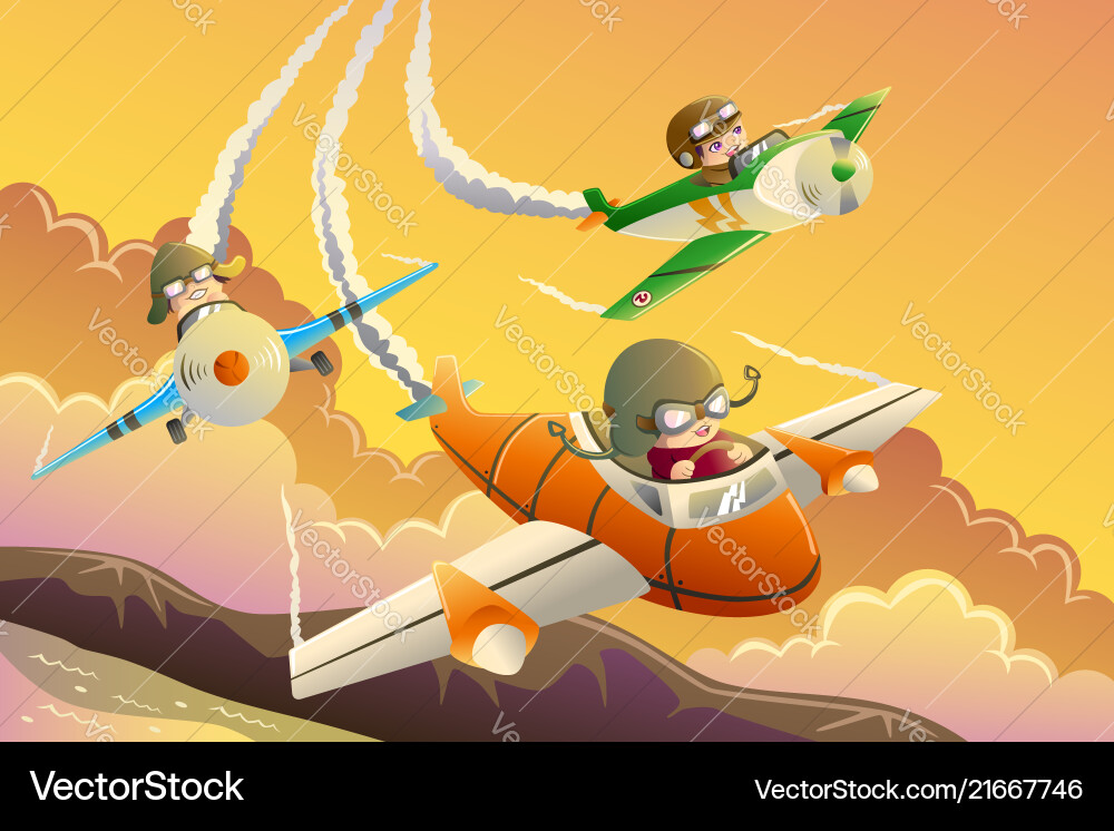 Kids in an airplane race Royalty Free Vector Image