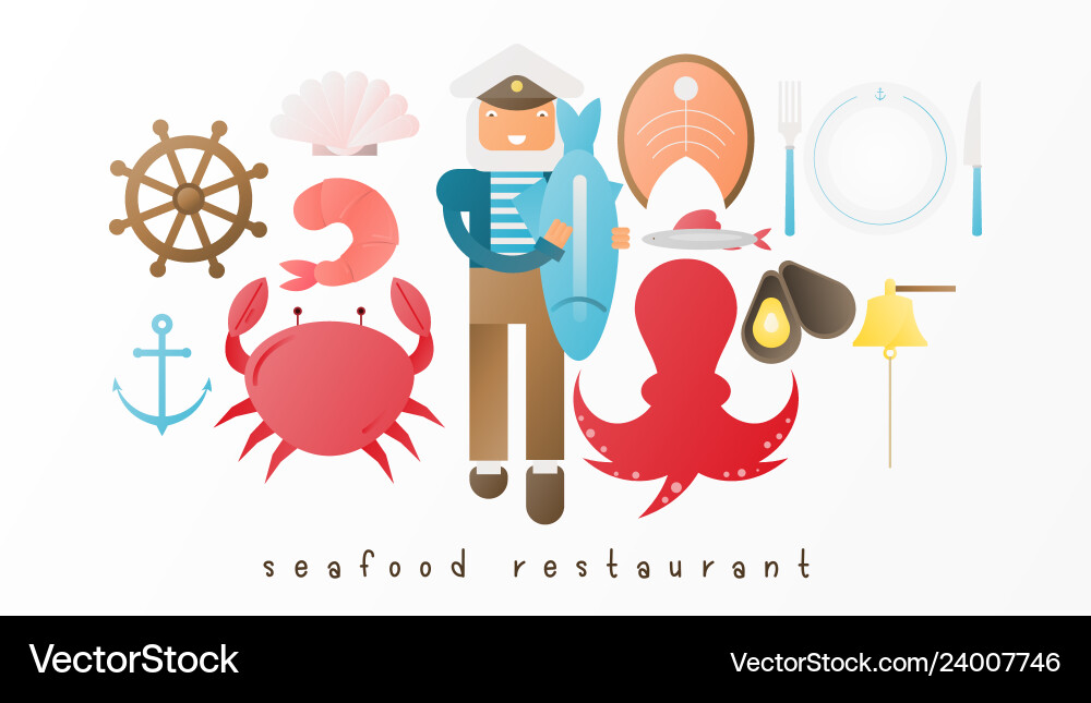 Seafood restaurant icon set Royalty Free Vector Image