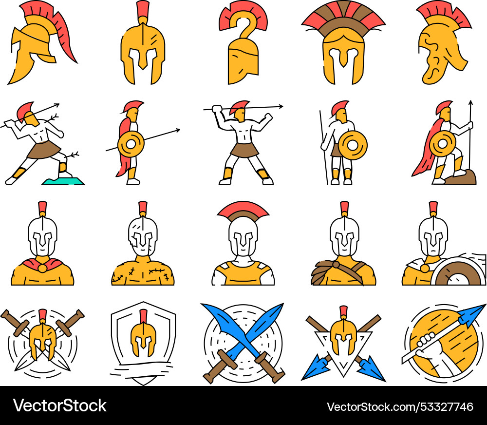 Spartan warrior helmet icons set Royalty Free Vector Image