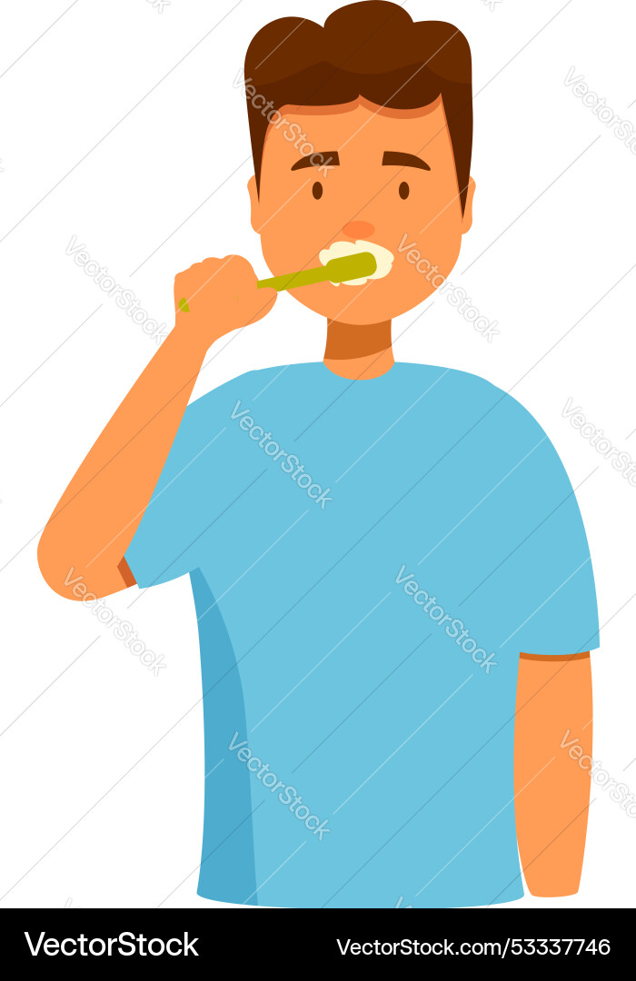 Young man brushing his teeth with a toothbrush Vector Image