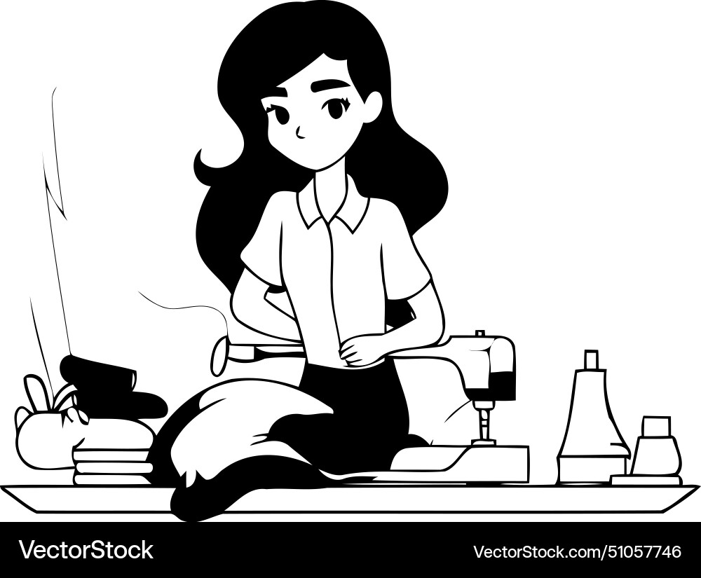 Young woman seamstress working on sewing machine Vector Image