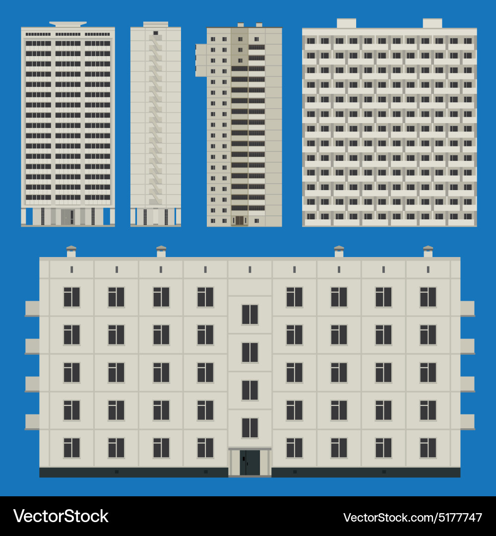 Buildings set with block houses Royalty Free Vector Image