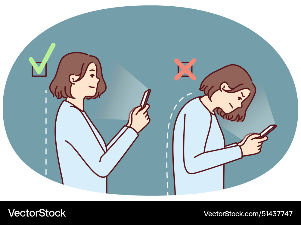 Girl with mobile phone demonstrates correct Vector Image