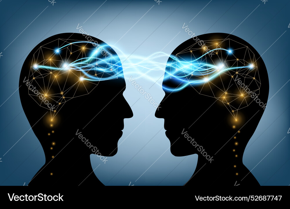 Human head with waves and rays of light between Vector Image