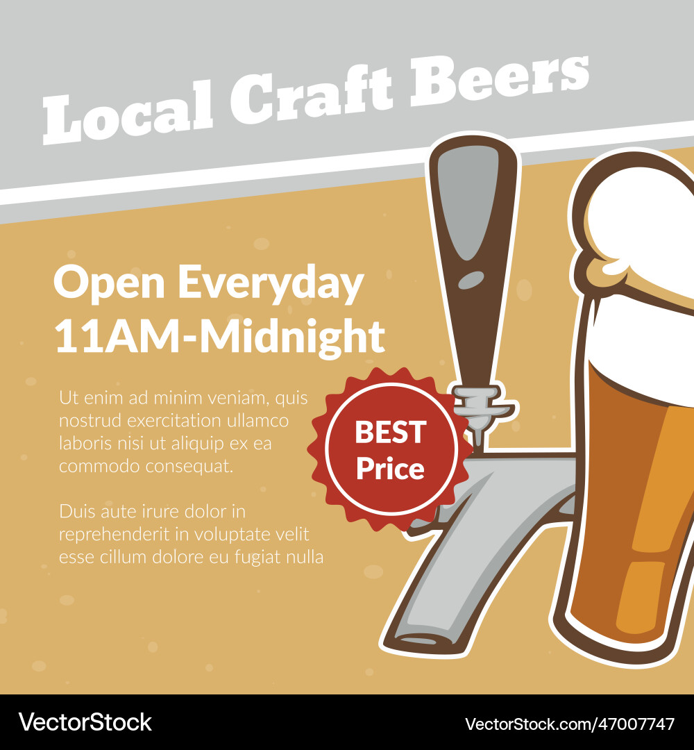 Local craft beers open everyday promo banner Vector Image