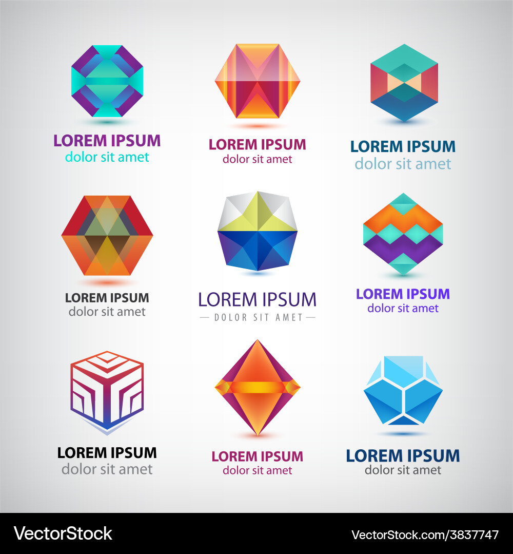 Set of 3d abstract crystal modern colorful Vector Image