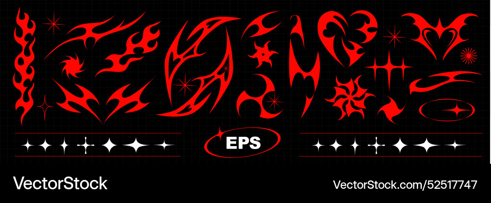 Y2k set red geometric shapes Royalty Free Vector Image