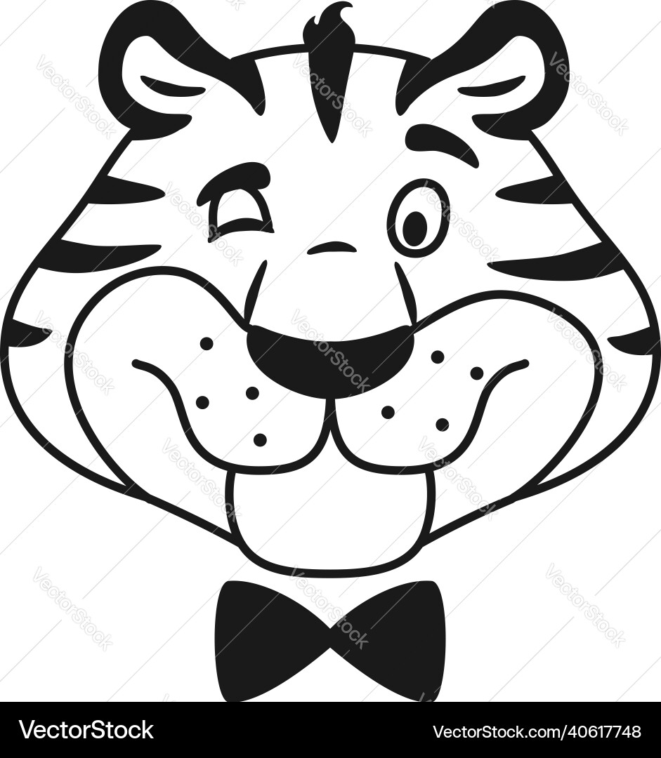 Black and white outline winking tiger face Vector Image