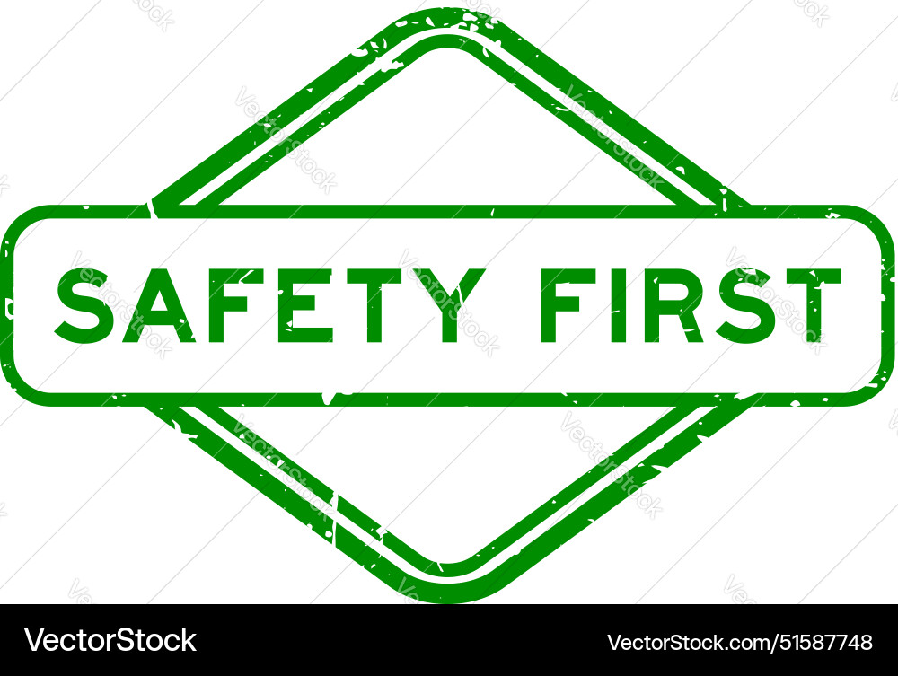 Grunge green safety first word rubber seal stamp Vector Image